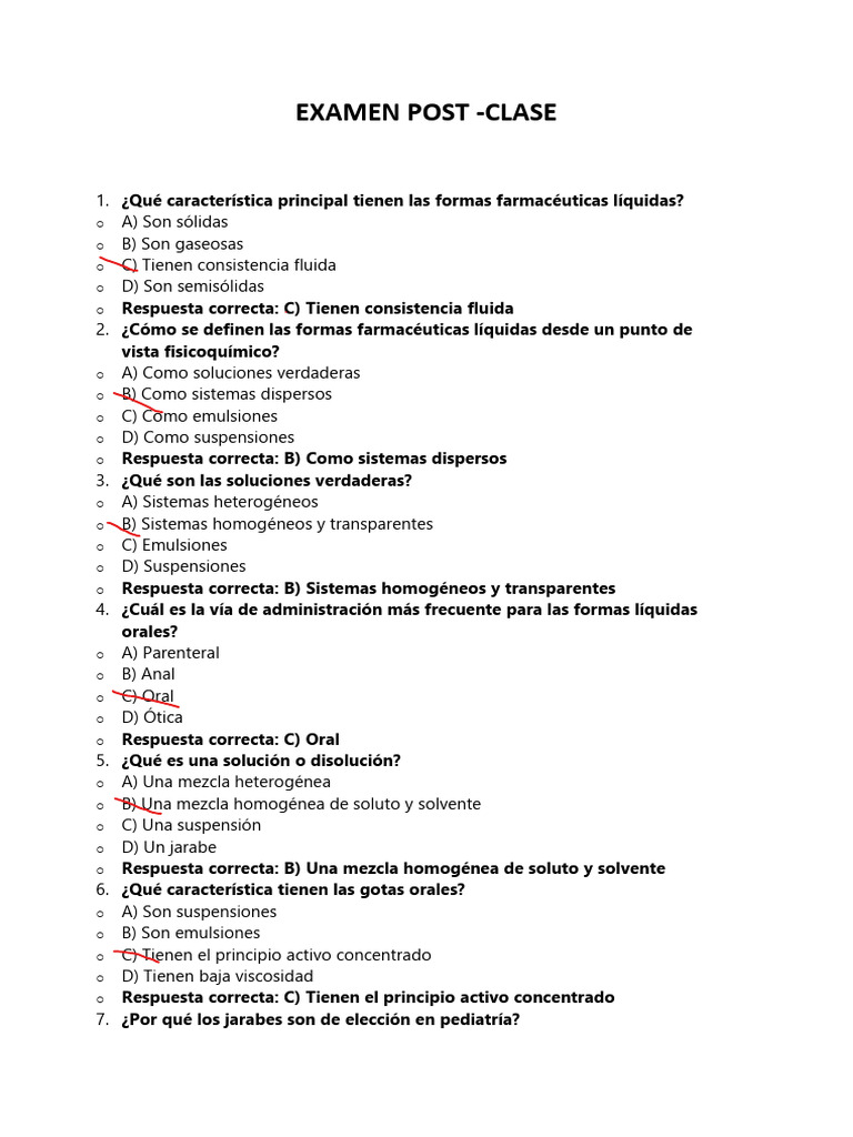 EXAMEN POST-FARMACOTECNIA RESPUESTAS- | PDF