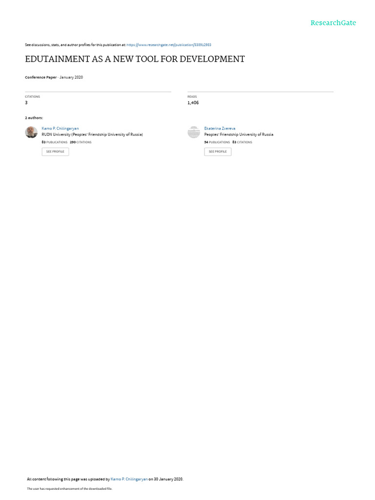 Edutainment As A New Tool For Development: January 2020 | PDF