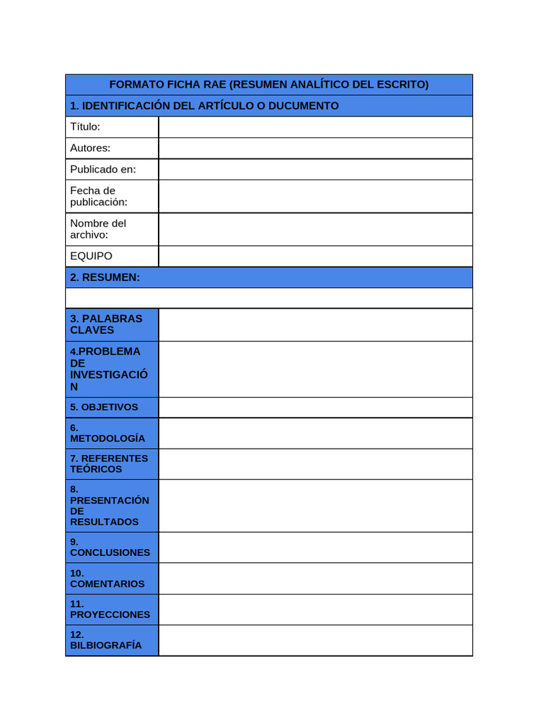 Formato Ficha Rae (Resumen Analítico Del Escrito) | PDF