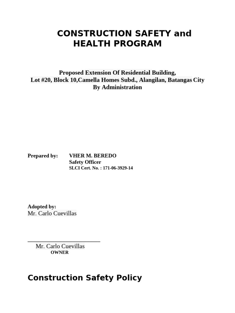 SAFETY PROGRAM (Bungalow Residential Building.. Brgy Calansayan ...