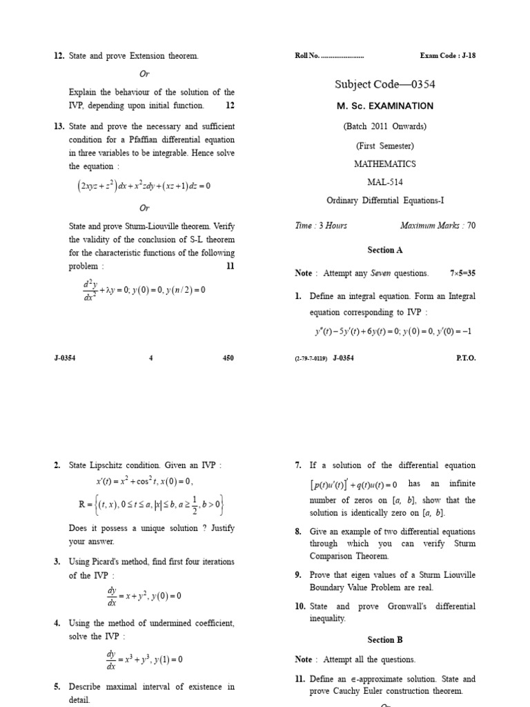 Subject Code-0354: 12. State and Prove Extension Theorem | PDF