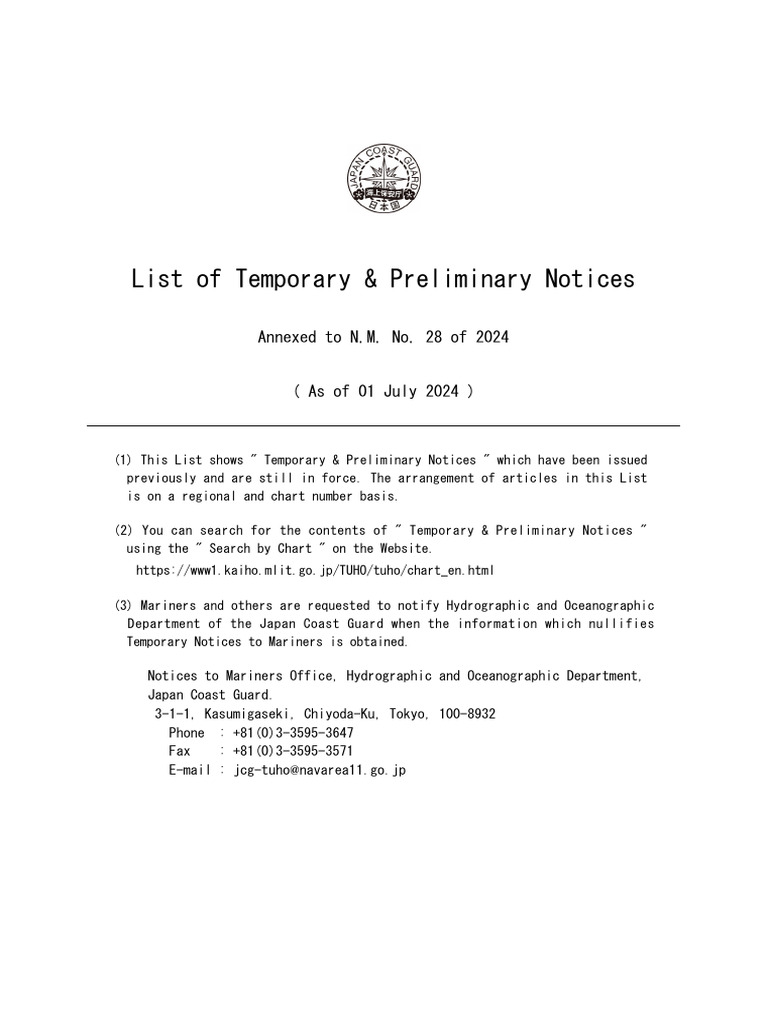 List of Temporary & Preliminary Notices: Annexed To N.M. No. 28 of 2024 ...