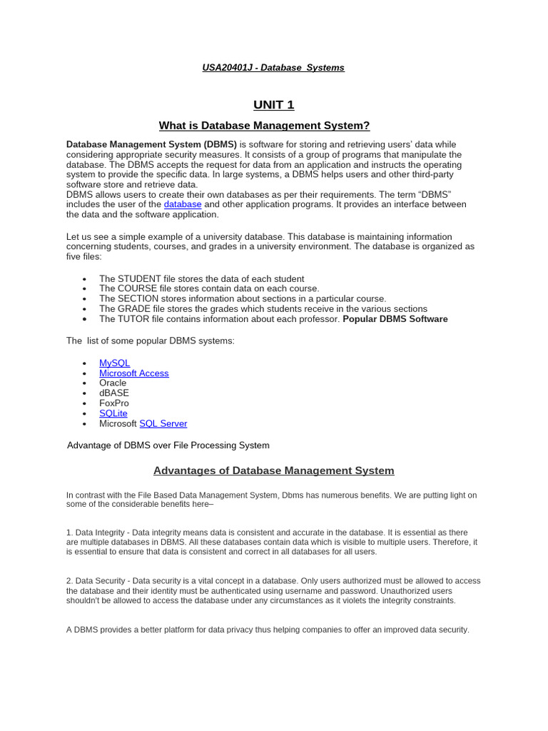 Database System - Notes - Unit-1 | PDF