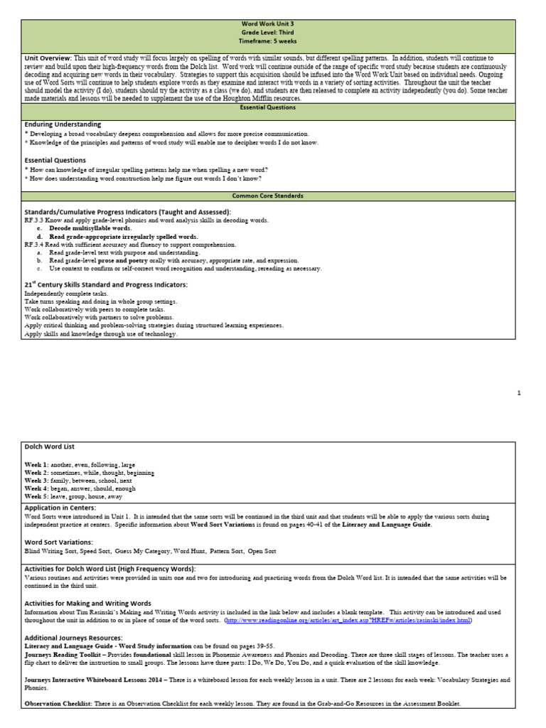 TPS Grade 3 Unit 3 Word Work-1 | PDF