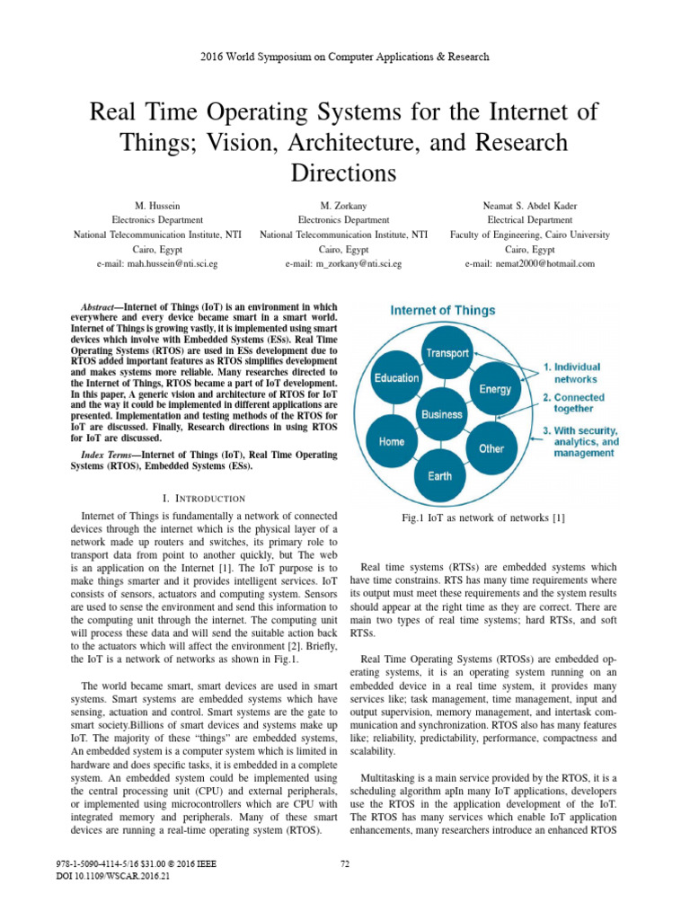 Real Time Operating Systems For The Internet of Things Vision ...