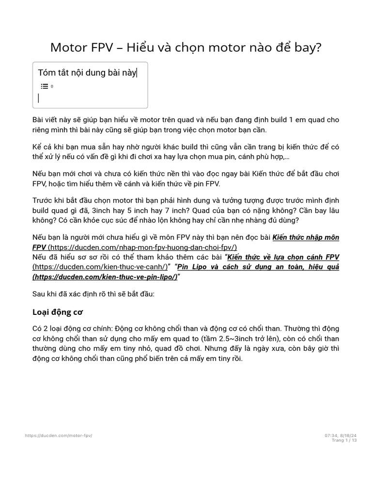 Motor FPV - Hiểu và chọn motor nào để bay? - Đức Đen | PDF