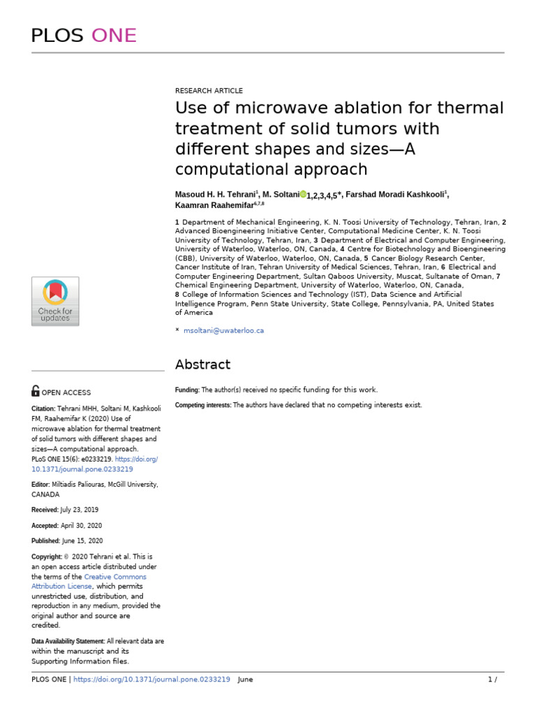 Use of Microwave Ablation For Thermal Treatment of Solid Tumors With Different Shapes and Sizes ...
