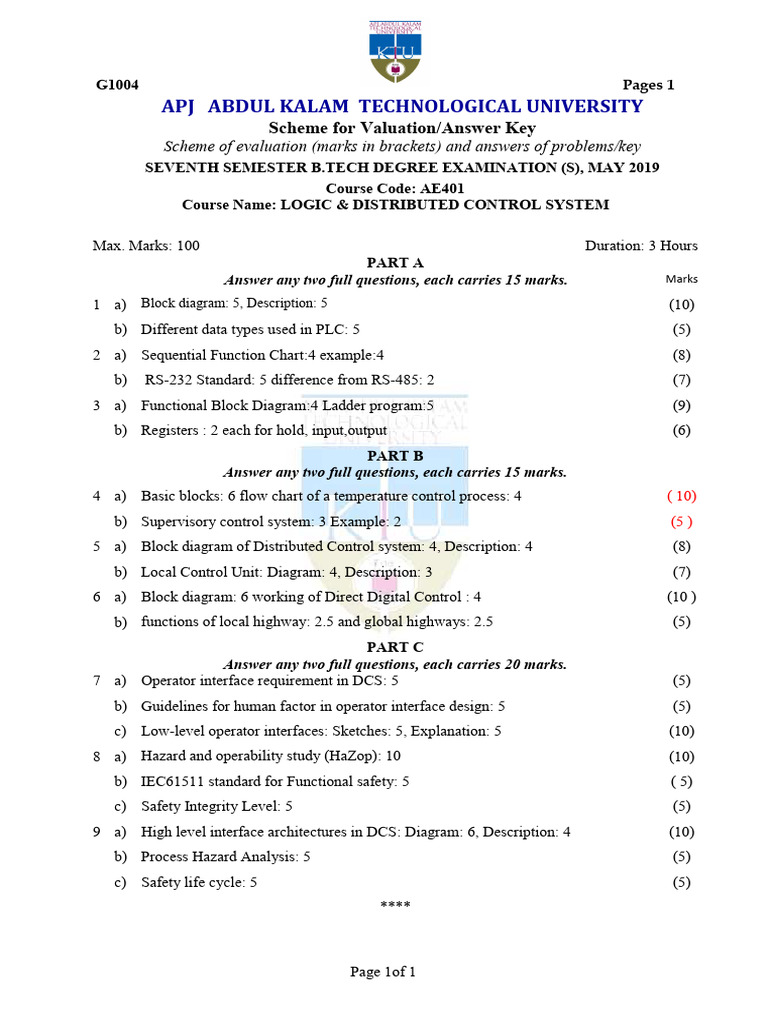 Logic & Distributed Control System - Scheme s7 Ae B.tech May 2019 | PDF