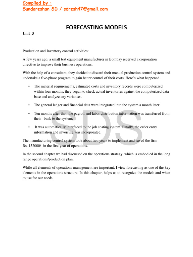Mod-2 Notes & Probs On Forecasting | PDF