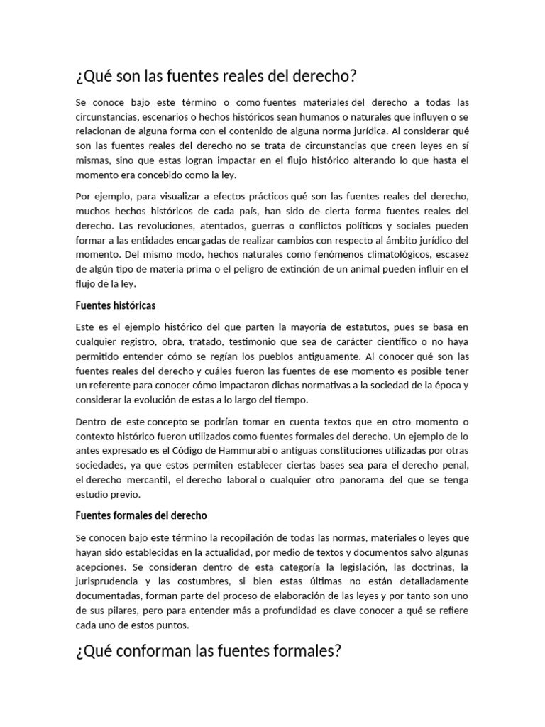 Descubre qué son las fuentes reales del derecho y en qué consisten | PDF