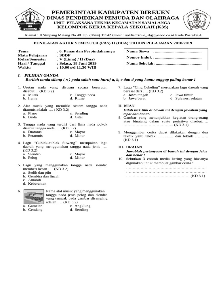 Soal Kelas 5 Tema 6 SBDP | PDF