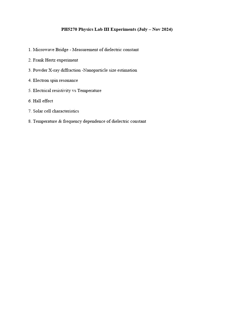 List of Experiments | PDF