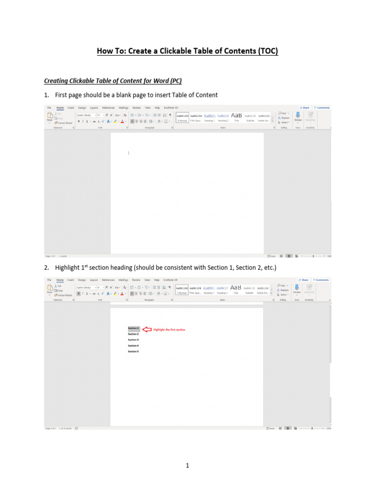 Creating Clickable Table of Content Word PC and Mac | PDF