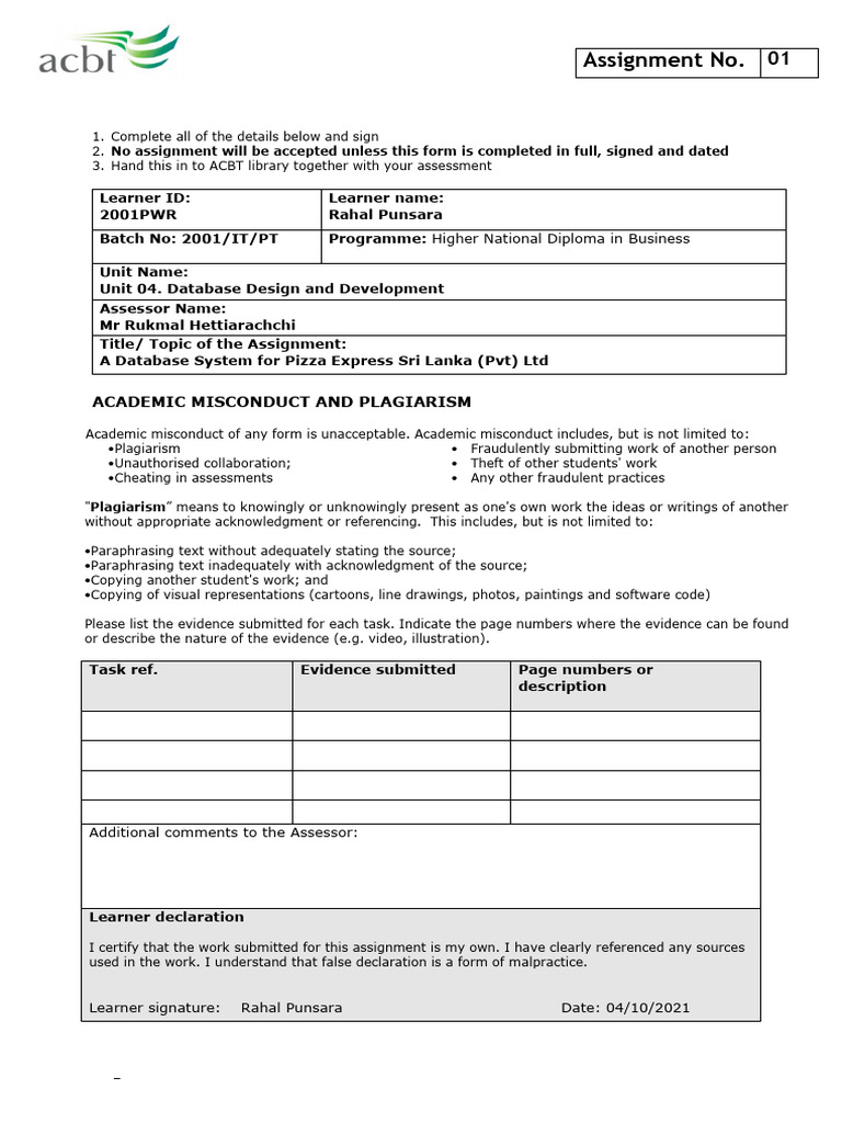 Unit 04. DDD A1 - Rahal Punsara | PDF