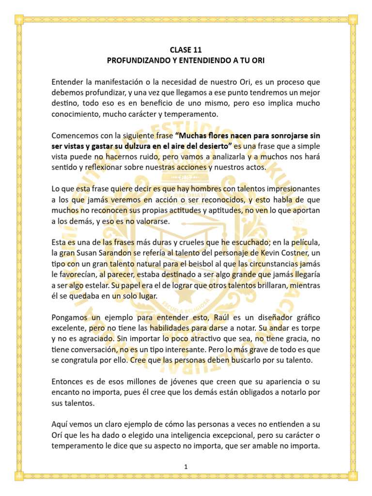 Clase 11 Profundizando y Entendiendo A Tu Ori | PDF