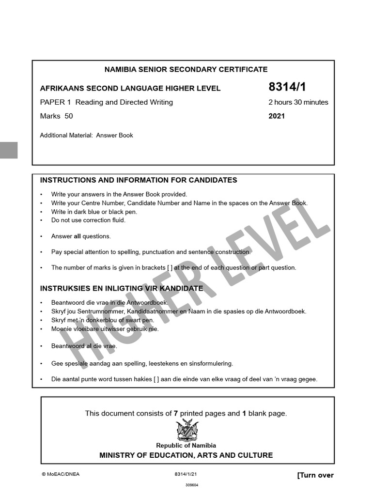 Higher Afrikaans As A Second Language Paper 1 8314 1 First Proof 27.04. ...