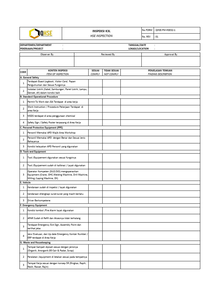 Qhse FM Hse02 1 Inspeksi k3l | PDF
