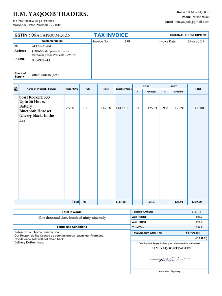 Boat Tax Invoice | PDF