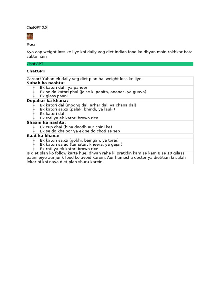 ) Diet Plan by Chat GPT | PDF