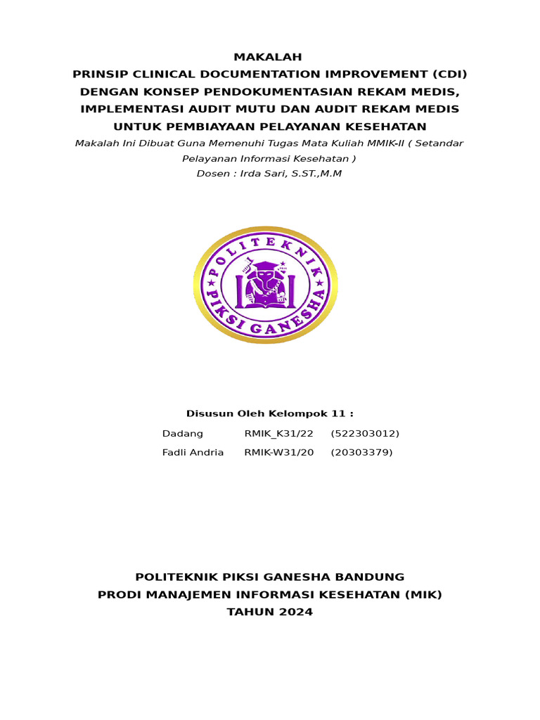 MMIK 2 KEL 11 Prinsip Clinical Dokumentation Improvement (CDI) | PDF