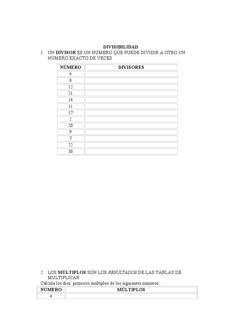 Multiplos y Divisores | PDF | Matemáticas discretas | División ...