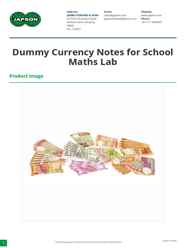 Dummy Currency Notes For School Maths Lab | PDF