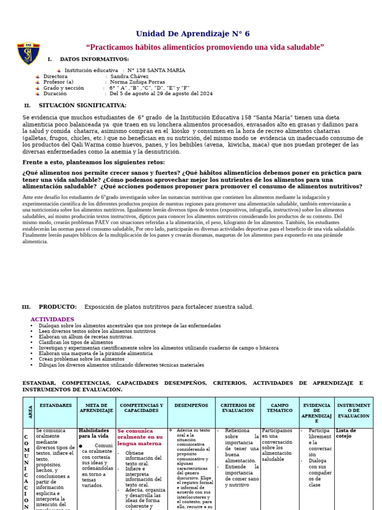 Unidad 6 Practicamos Habitos Alimenticios Promoviendo Una Vida ...