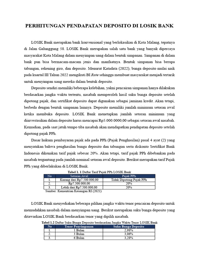 Perhitungan Pendapatan Deposito Di Losik Bank-2 | PDF