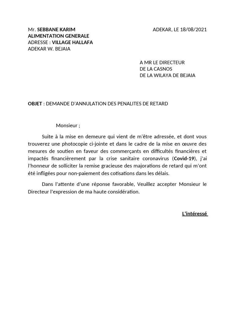 Demande D'annulation Des Pénalités de Retard - CASNOS | PDF