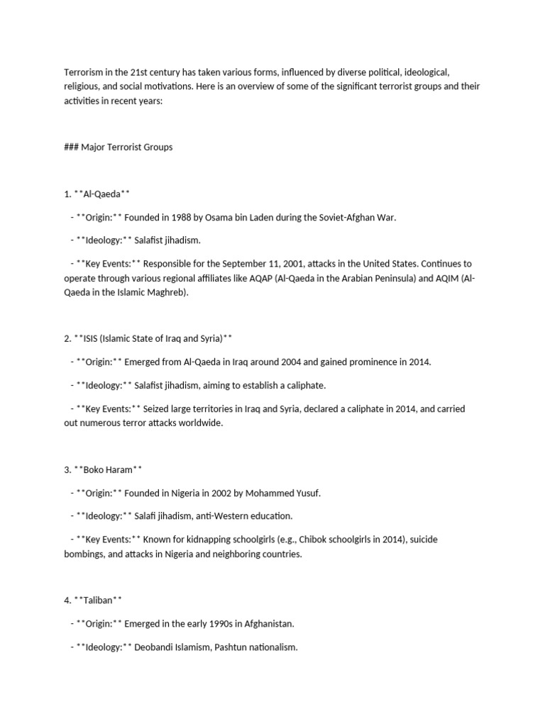 Terrorism in The 21st Century Has Taken Various Forms | PDF