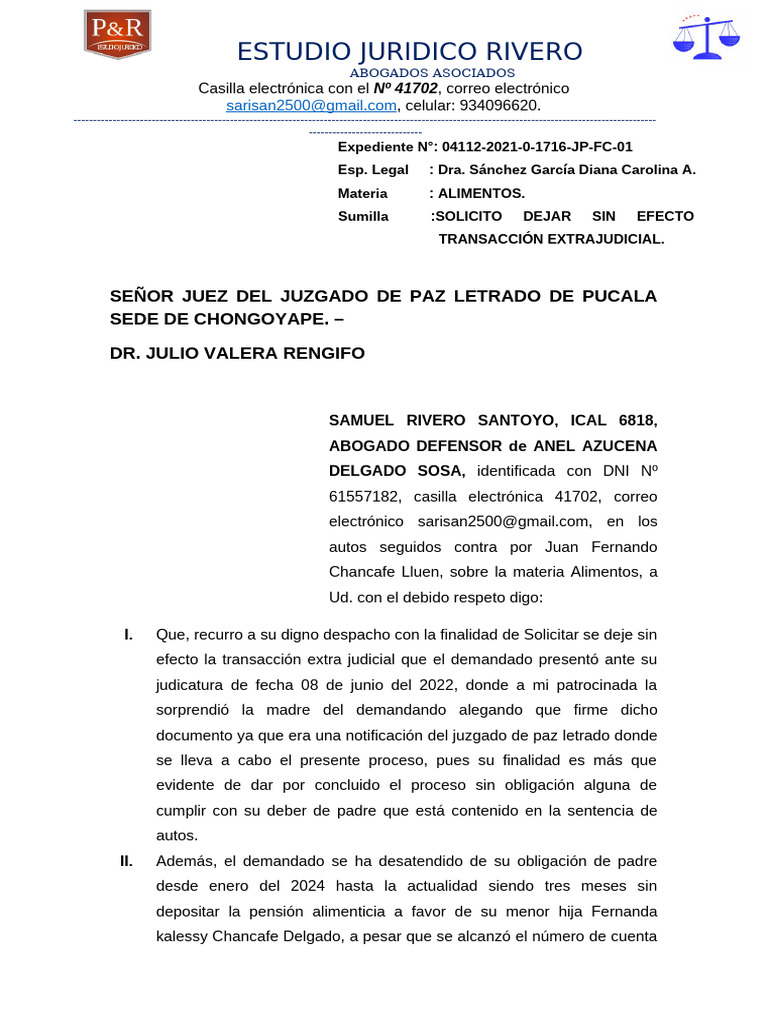 Solicito Se Deje Sin Efecto Anel Sosa | PDF | Pensión alimenticia ...