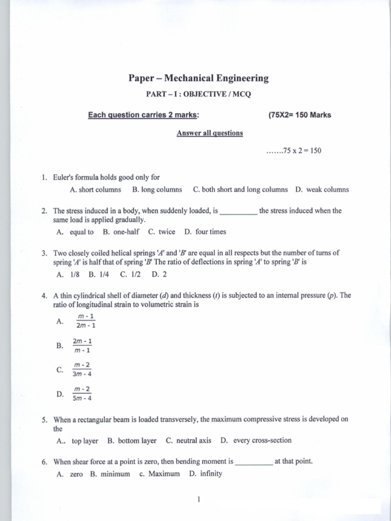 HAL Mechanical Engineering Model Paper 1 | PDF