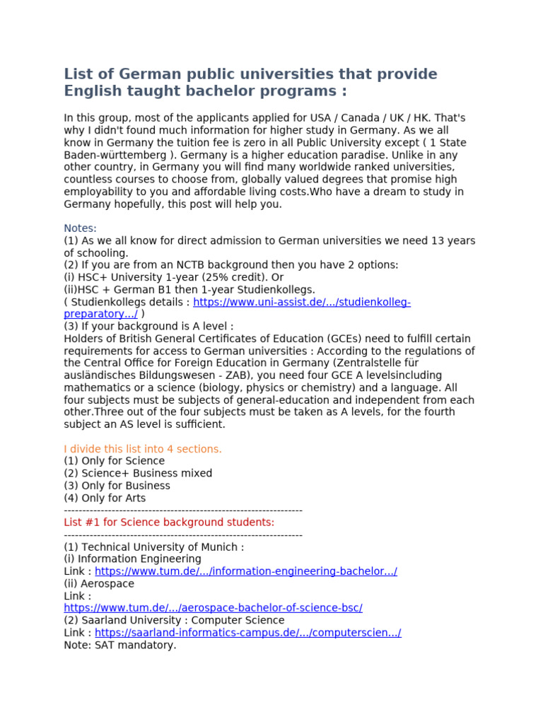 List of German Public Universities | PDF