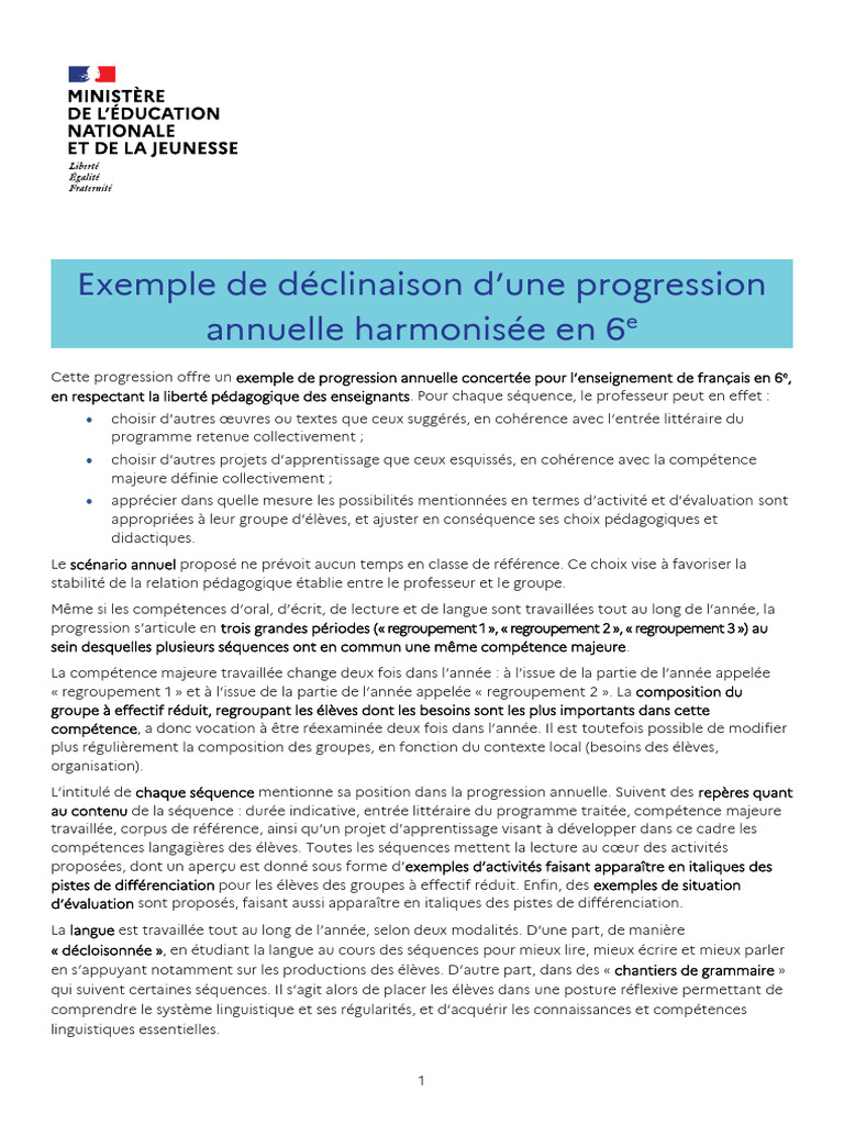 Exemple 2 - Progression Groupes Besoin 6e | PDF