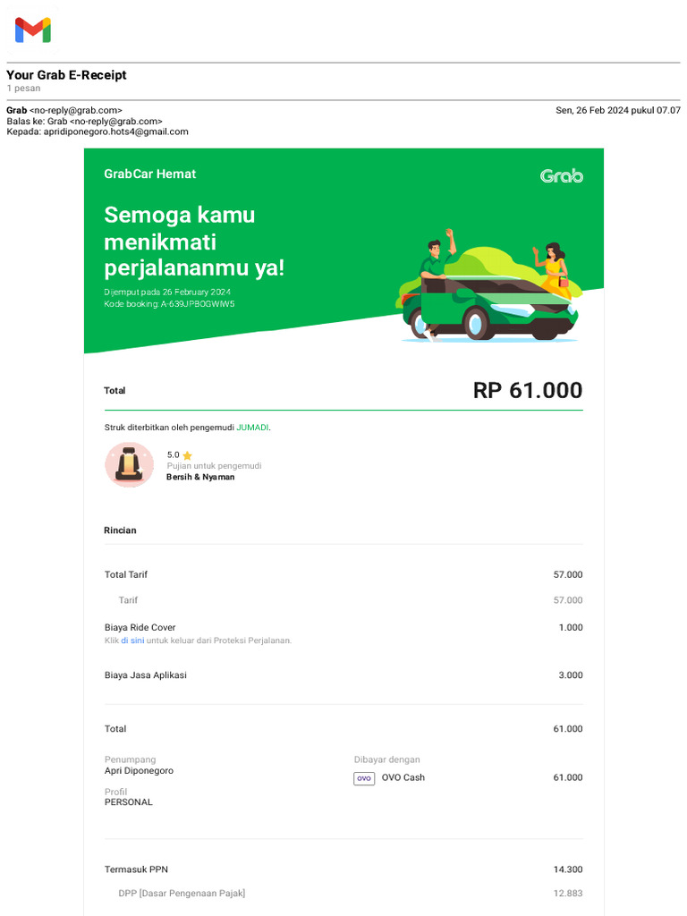 Gmail - Your Grab E-Receipt 26feb2024 | PDF