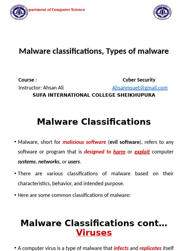 3, 4 Malware Classifications, Types of Malware | PDF