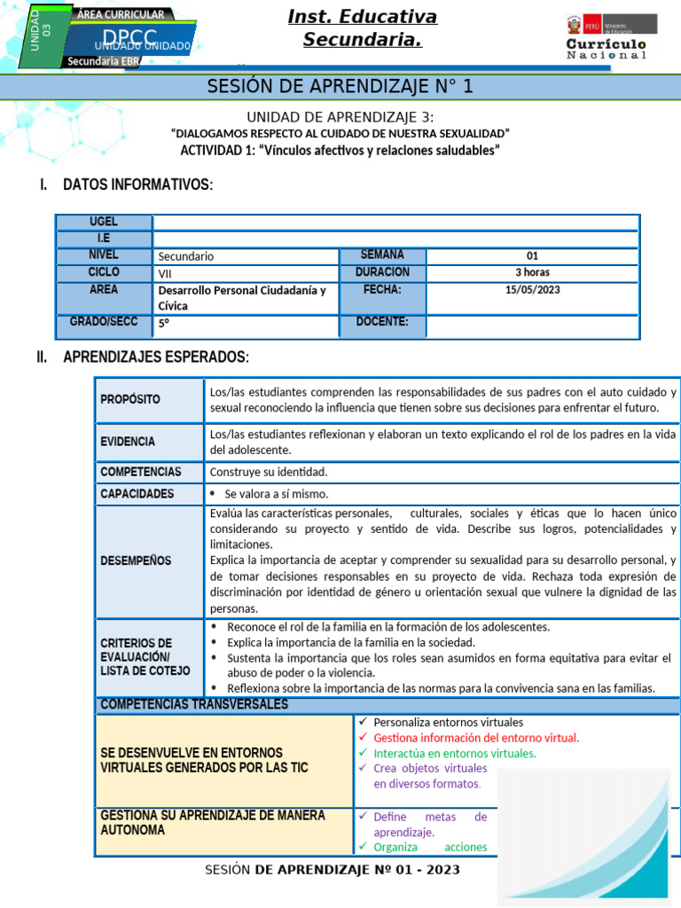 5º DPCC - Ses 1 Uni 3 - Sem 01 | PDF