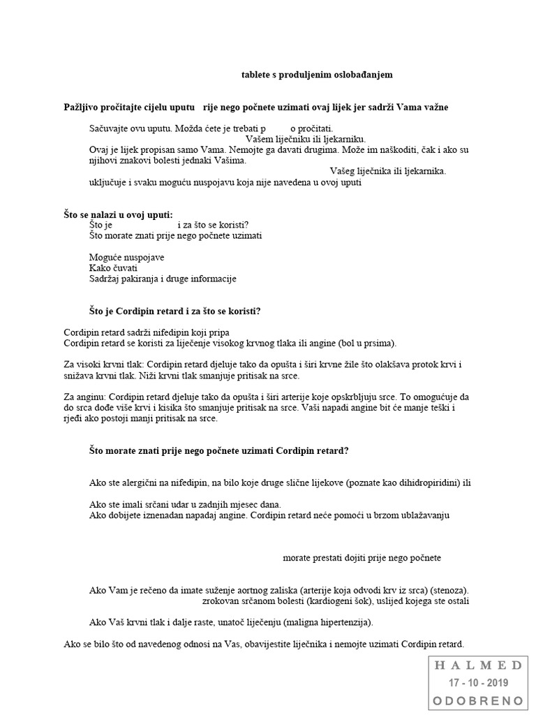 Cordipin Retard PIL | PDF