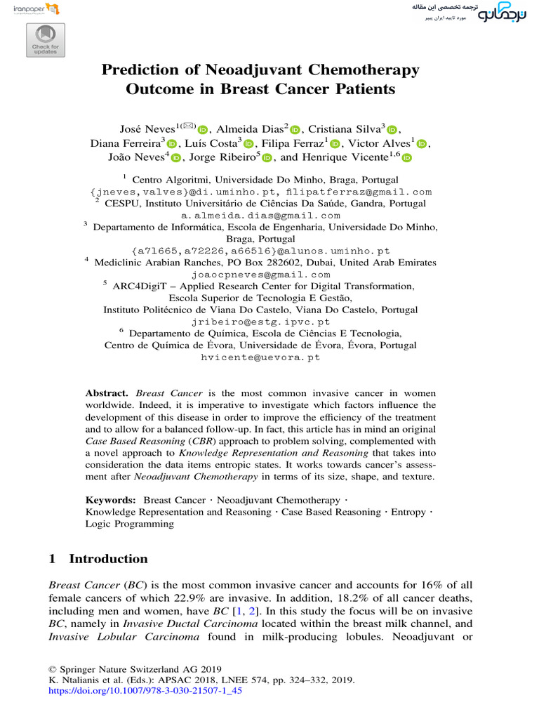Prediction of Neoadjuvant Chemotherapy Outcome in Breast Cancer Patients | PDF