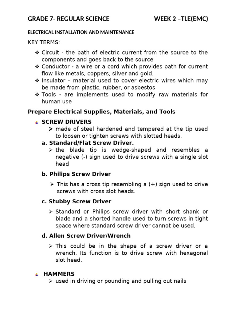Electrical Installation and Maintenance - Lesson Week 3 | PDF