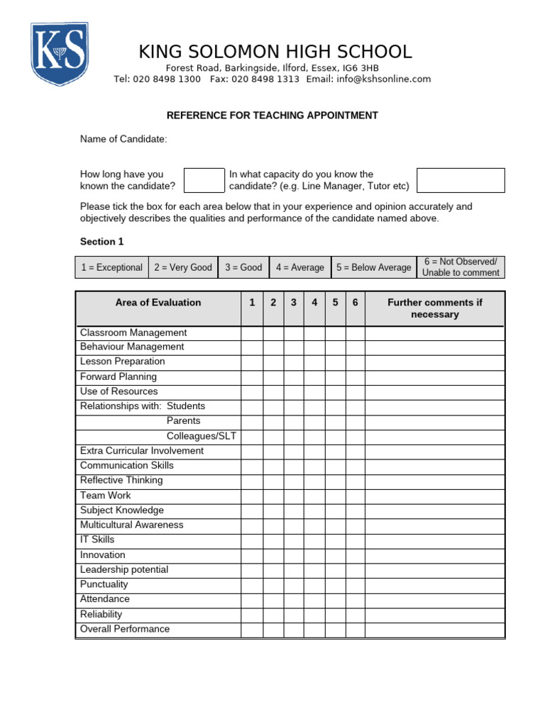 Teaching Staff Reference Template | PDF
