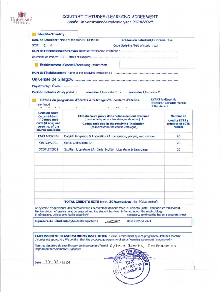 Learning Agreement | PDF