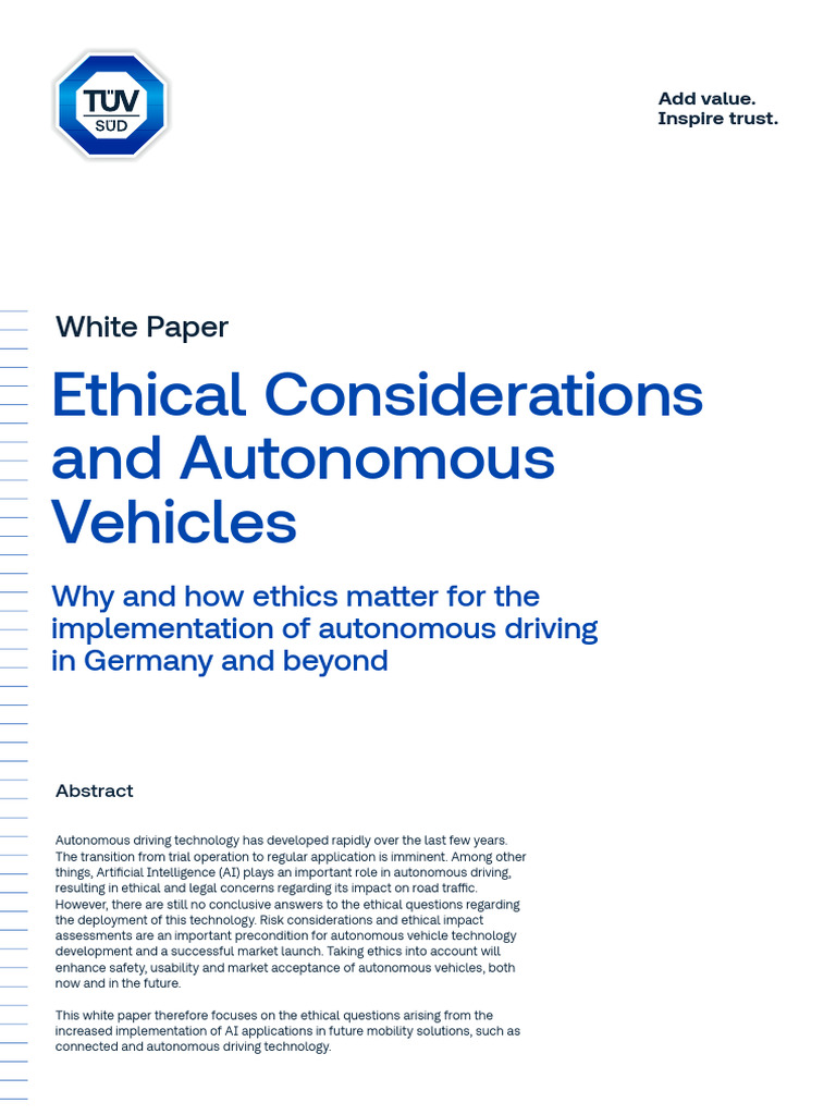 Tuvsud Ethical Considerations Autonomous Vehicles | PDF