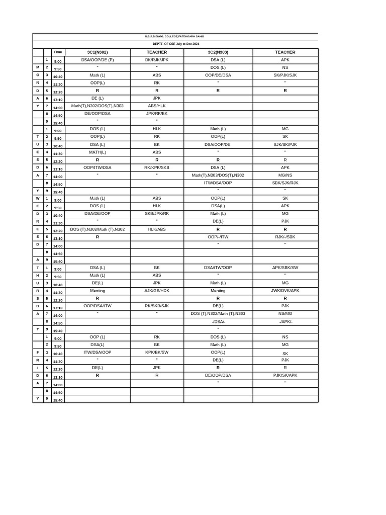 CSE Time Table- Wef 12TH AUG 2024 | PDF