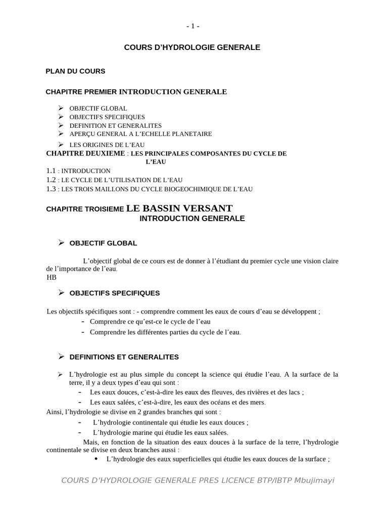 Cours D' Hydrologie Près LICENCE - 012103 | PDF
