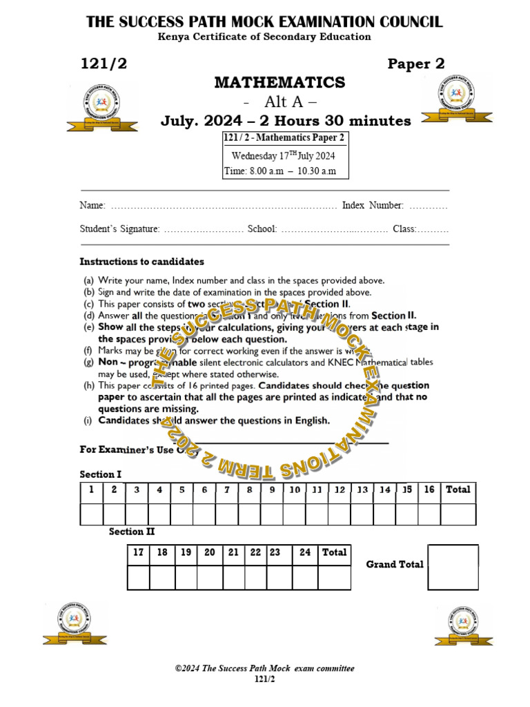 Mock Maths PP2 QS 2024 | PDF
