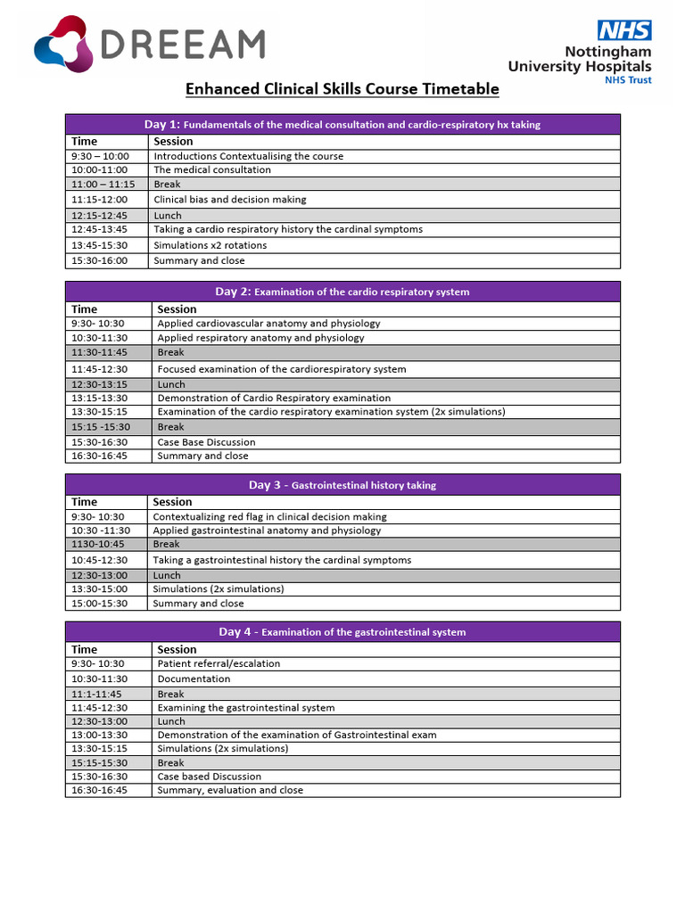 ECS Adults Course Timetable | PDF