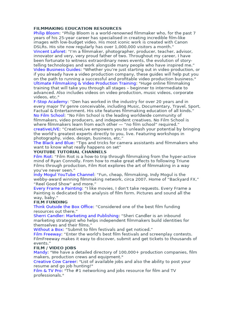 Filmmaking Education Resources | PDF | Computer File | Art