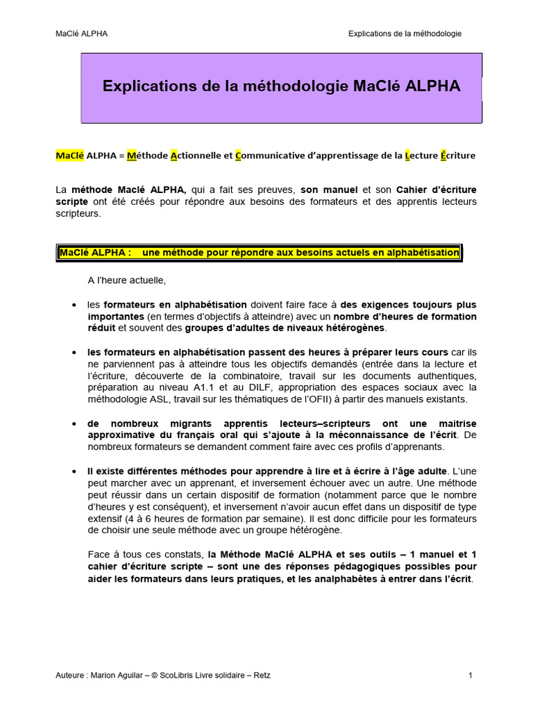 2 MaCle Alpha Explications de L Approche Methodologique | PDF