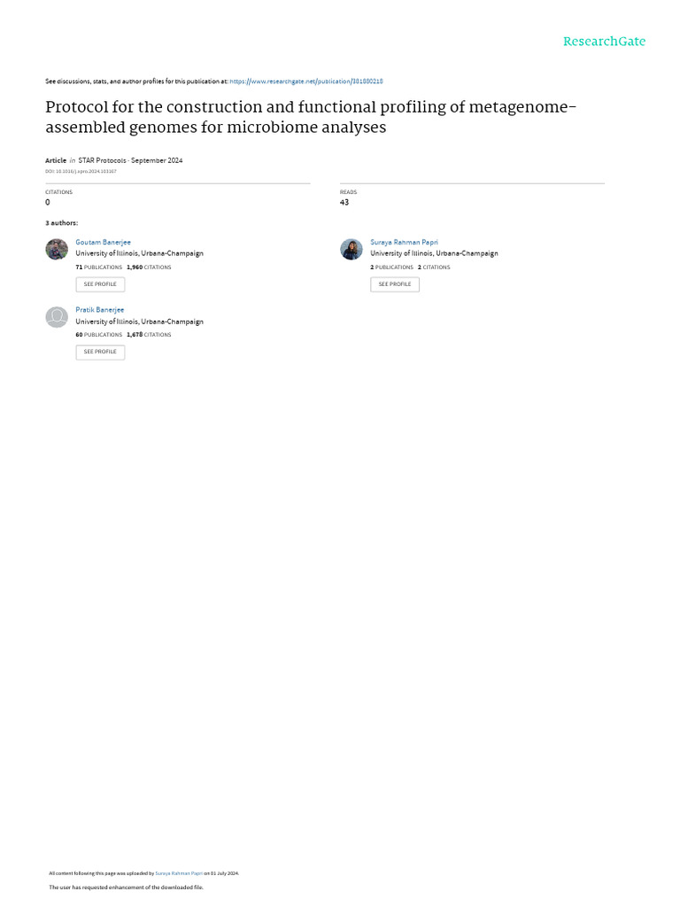 Protocol For The Construction and Functional Profiling of Metagenome-Assembled Genomes For ...